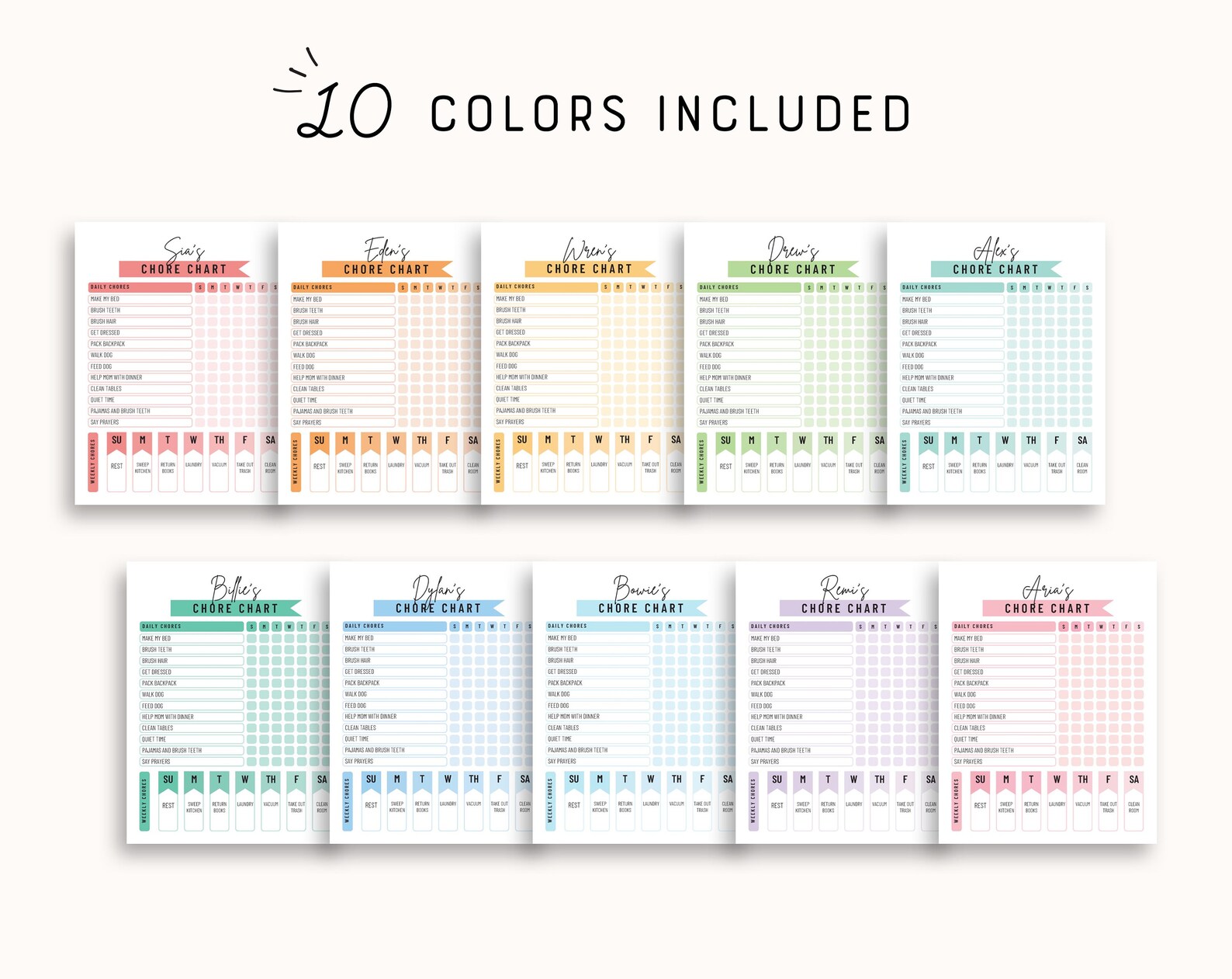 Chore Chart for Multiple Kids Toddler Editable Template Daily - Etsy