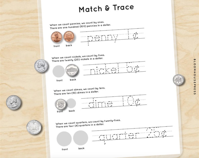 US Coins Counting Money Value Kids Money Coin Sorting Tracing - Etsy