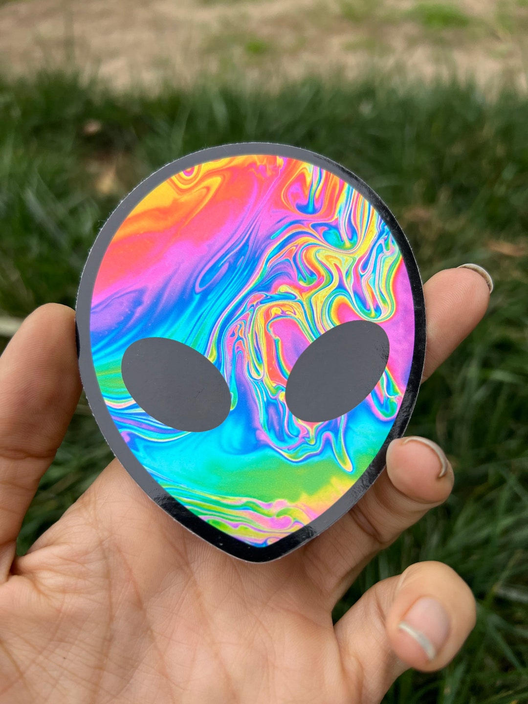 Alien Head Holographic Sticker - Etsy