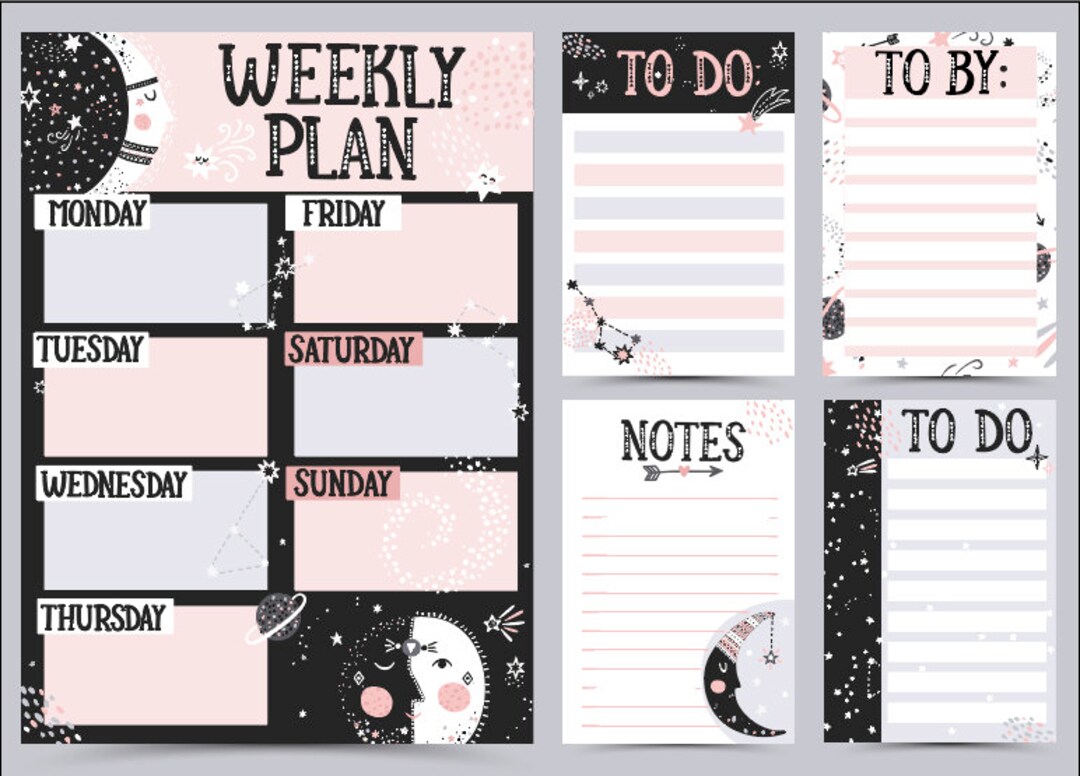 Weekly Planner - Digital Download - Moon Theme - Etsy