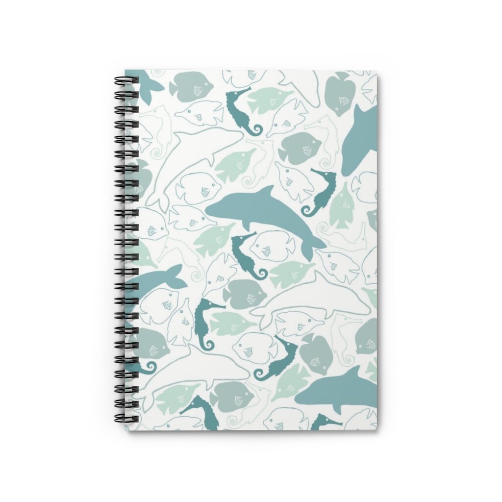 Under the Sea Dolphin Print Notebook | Spiral Journal With Lined Pages ...