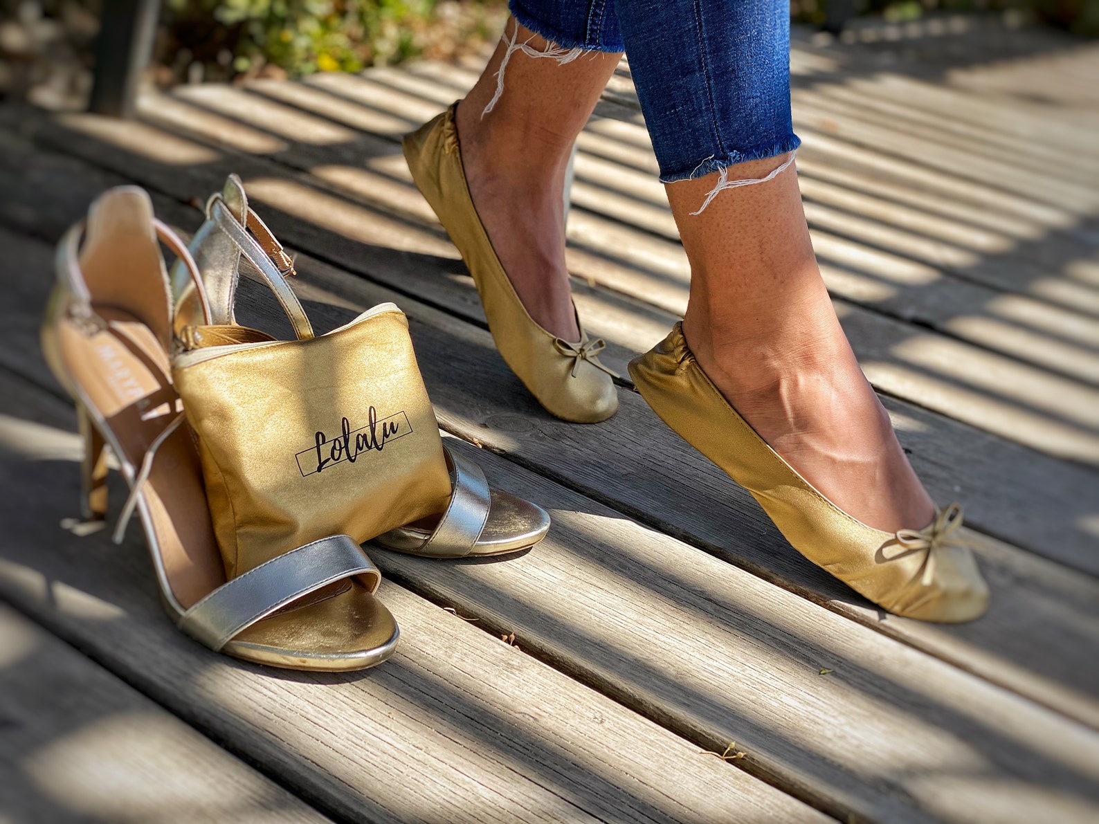 Lolalu Gold Rollable Flats ,rollable Shoe, Foldable Flats, Wedding ...