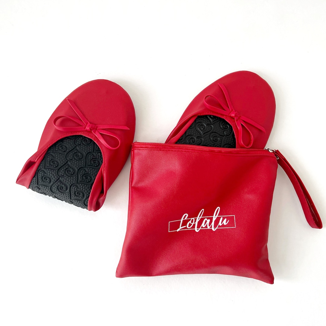 Lolalu Lipstick Red Flats, Rollable Flats, Rollable Shoes, Foldable ...