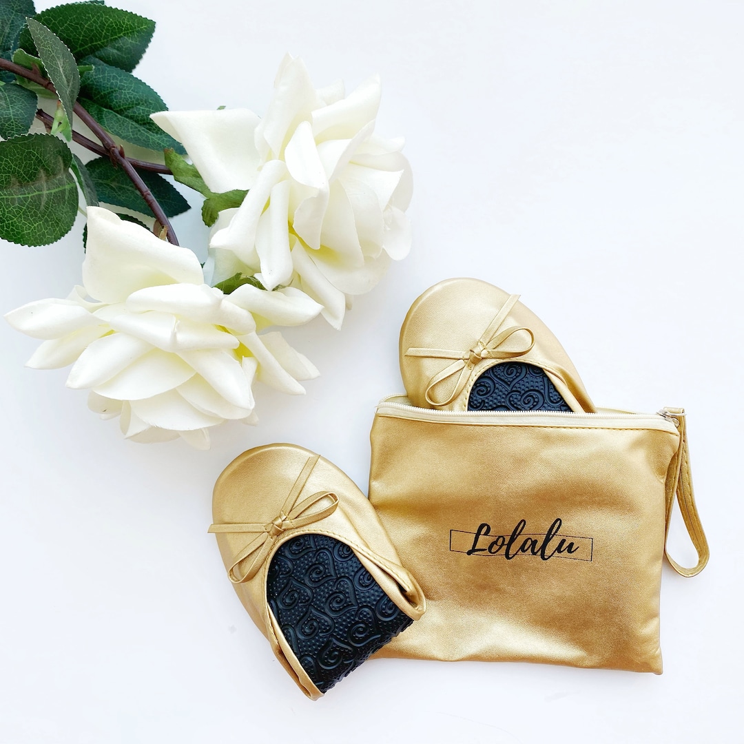 Lolalu Gold Rollable Flats ,rollable Shoe, Foldable Flats, Wedding ...