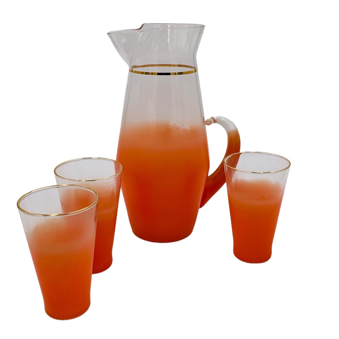 Vintage BLENDO 60’s Retro Orange Pink Pitcher and Glasses Set - Etsy