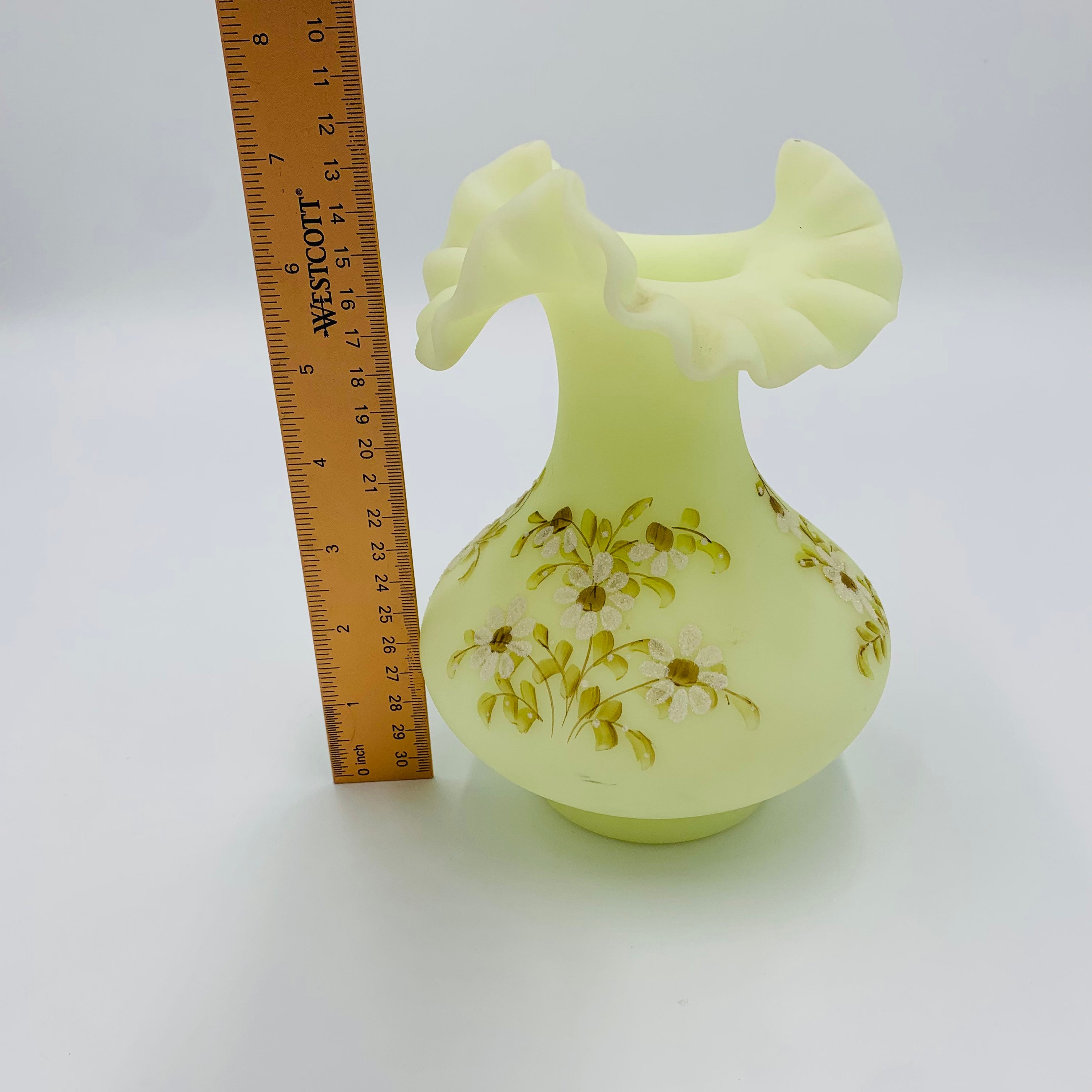 Vintage FENTON Burmese Vaseline Uranium Custard Hand Painted, Artist ...