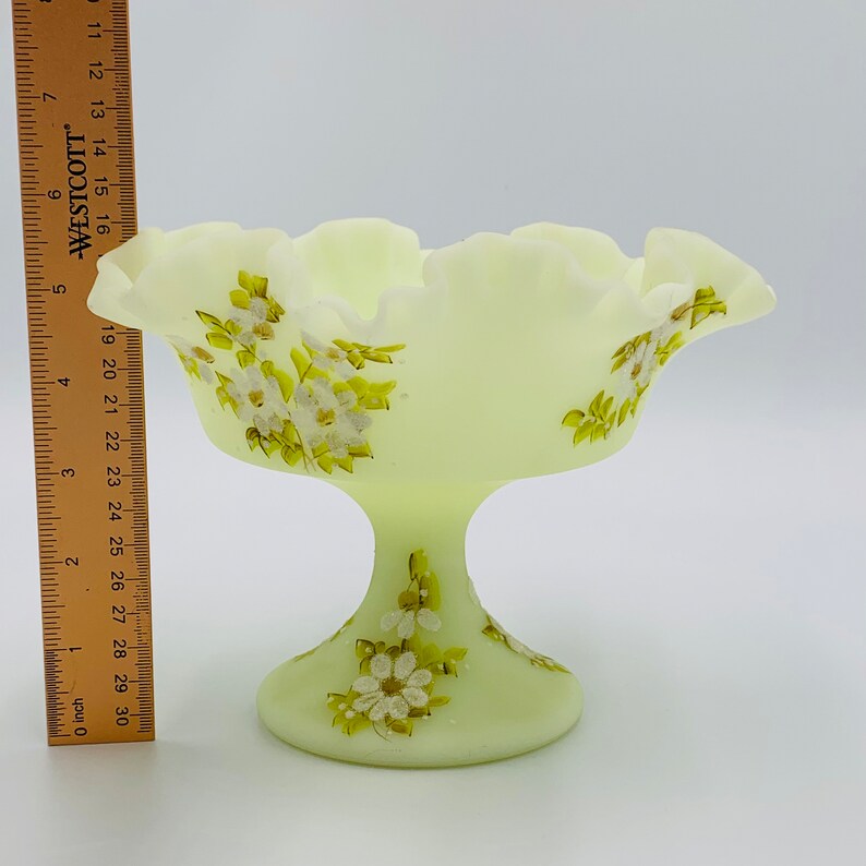 Vintage FENTON Custard Burmese Uranium Vaseline Glass With Painted ...