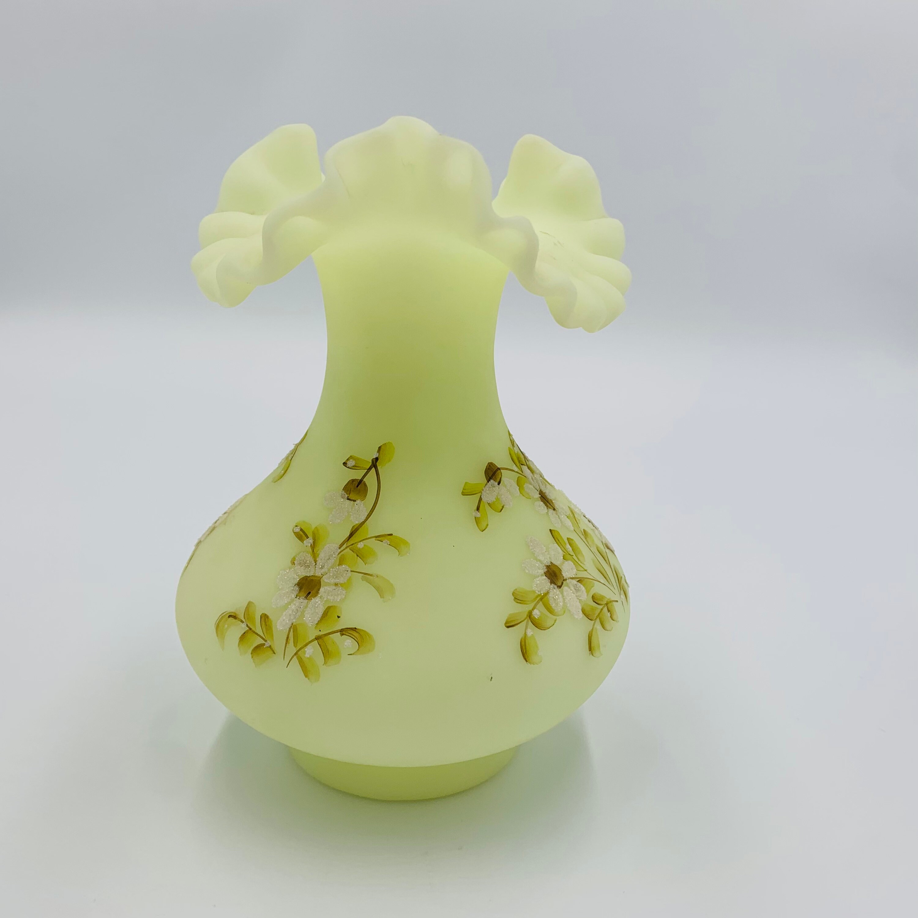 Vintage FENTON Burmese Vaseline Uranium Custard Hand Painted, Artist ...
