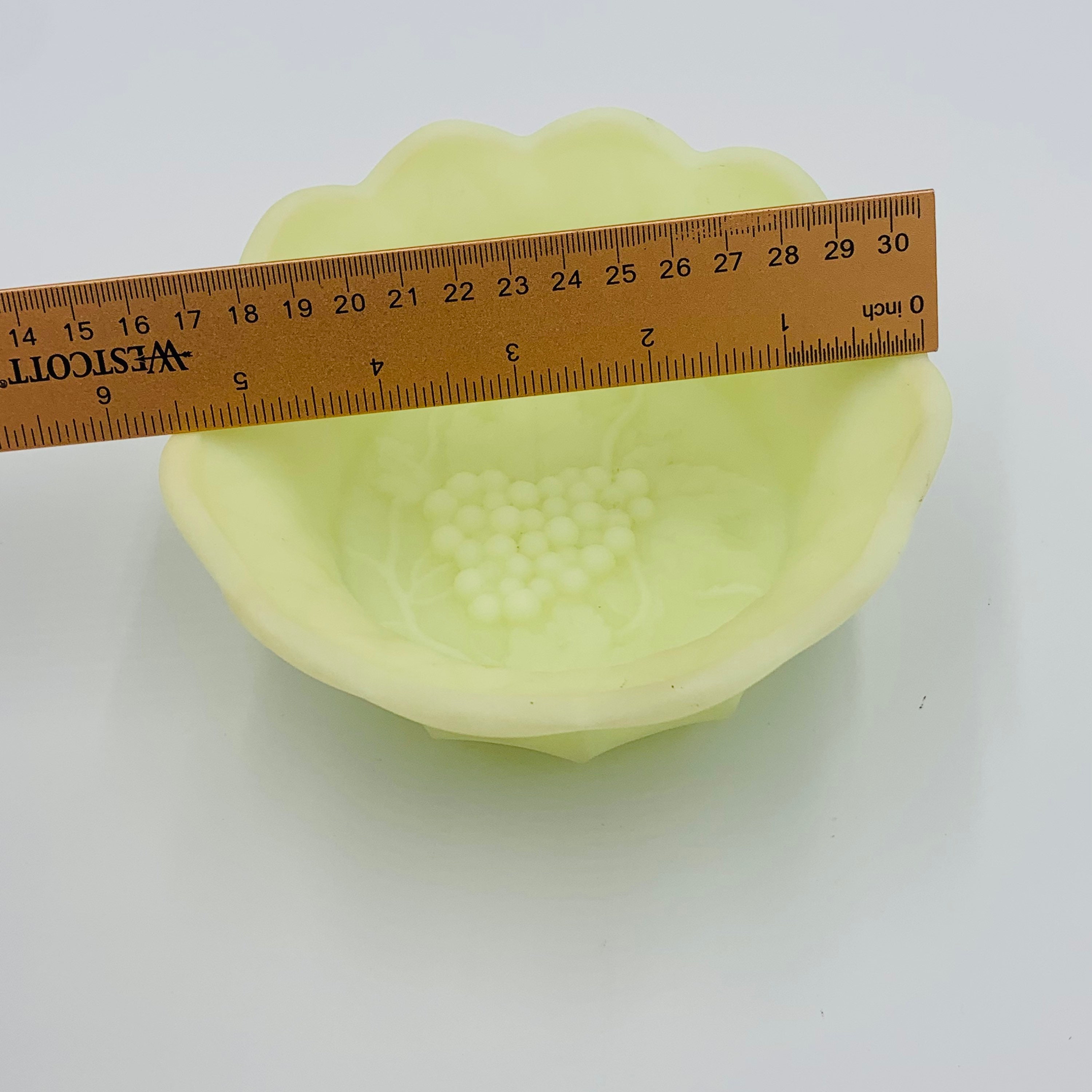 Vintage FENTON Satin Custard # 8225-CU Grape Pattern Footed Bowl, UV ...