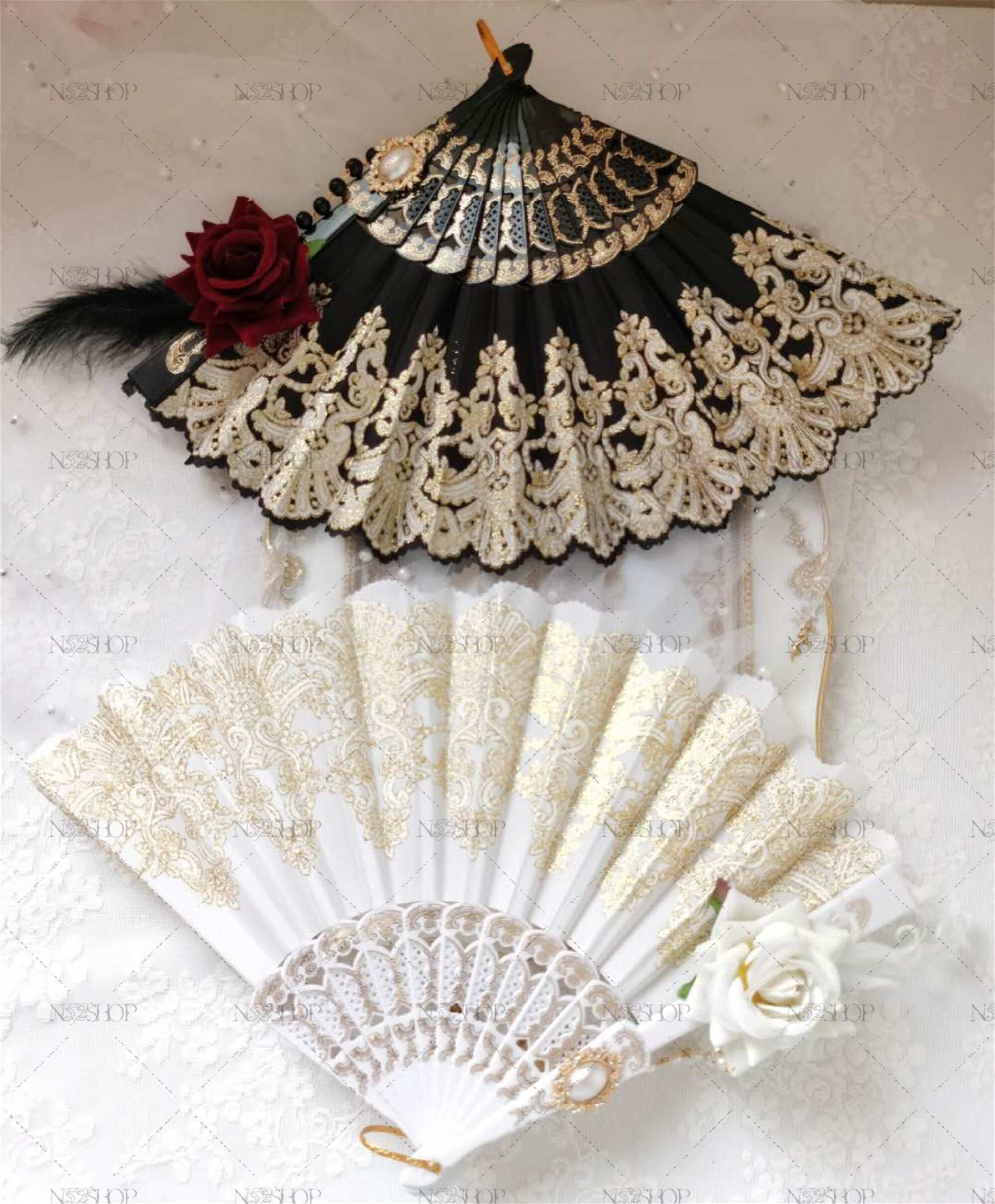 Feather Rose Folding Fan Renaissance Medieval Victorian Elizabethan ...