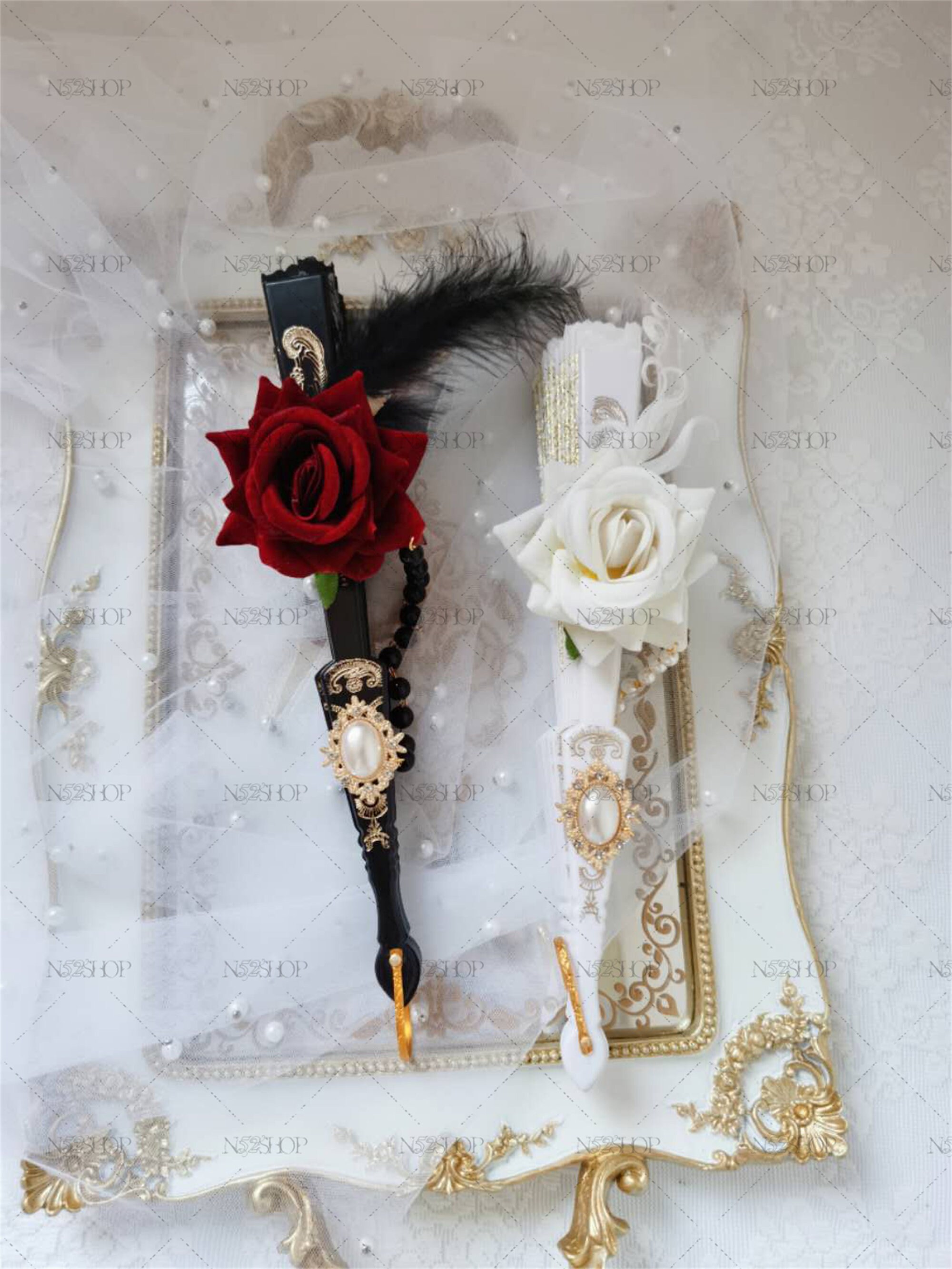 Feather Rose Folding Fan Renaissance Medieval Victorian Elizabethan ...