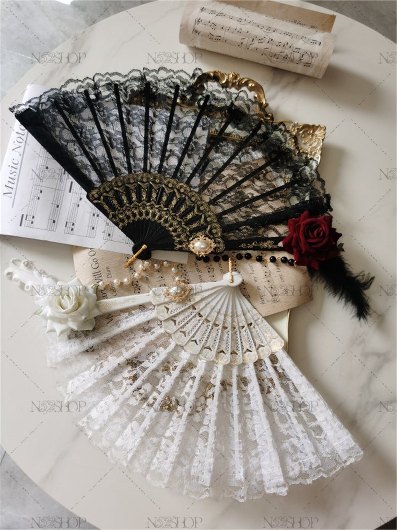 Feather Rose Folding Fan Renaissance Medieval Victorian Elizabethan ...