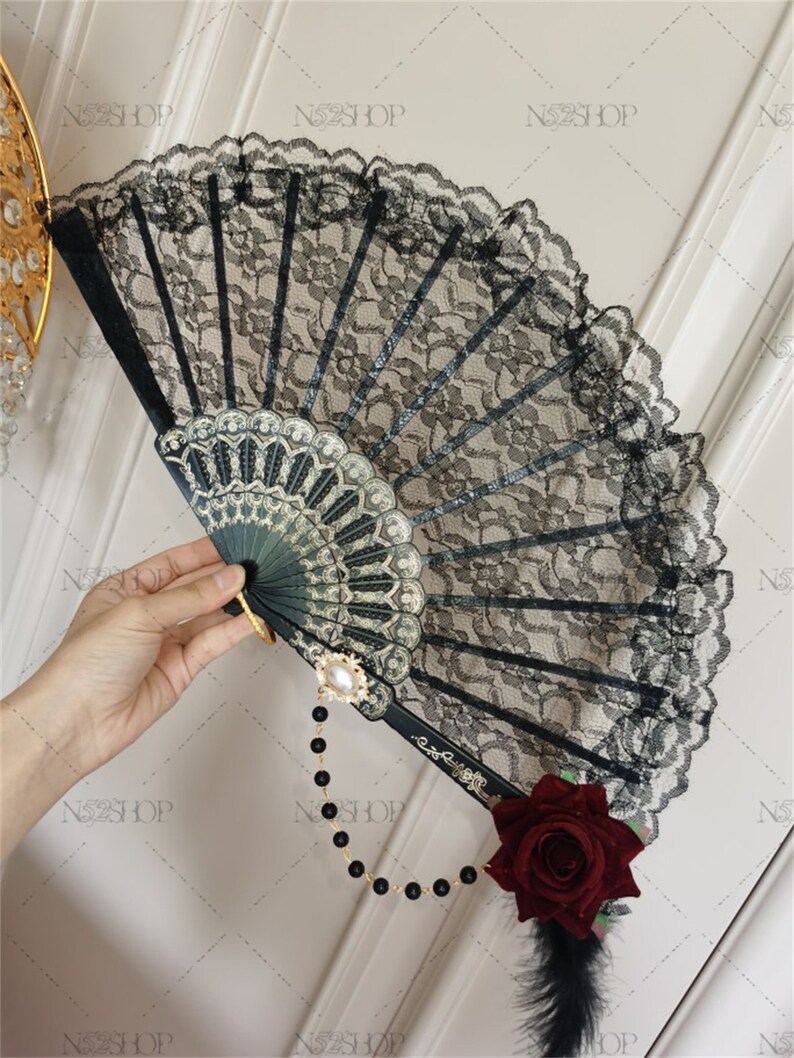 Feather Rose Folding Fan Renaissance Medieval Victorian Elizabethan ...