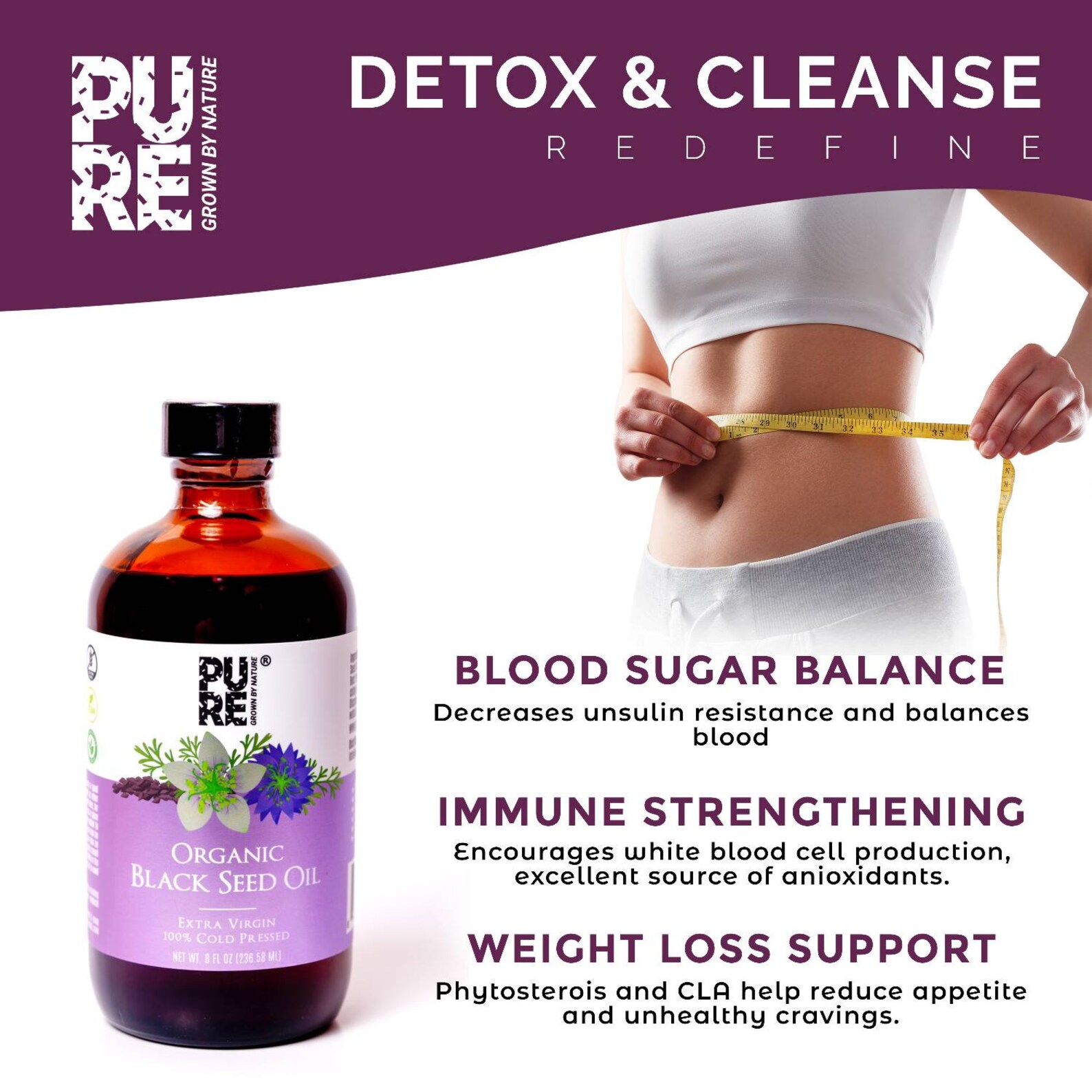 PURE Black Seed Oil 8oz (240ml) Extra Virgin Cold Pressed Organic Black ...