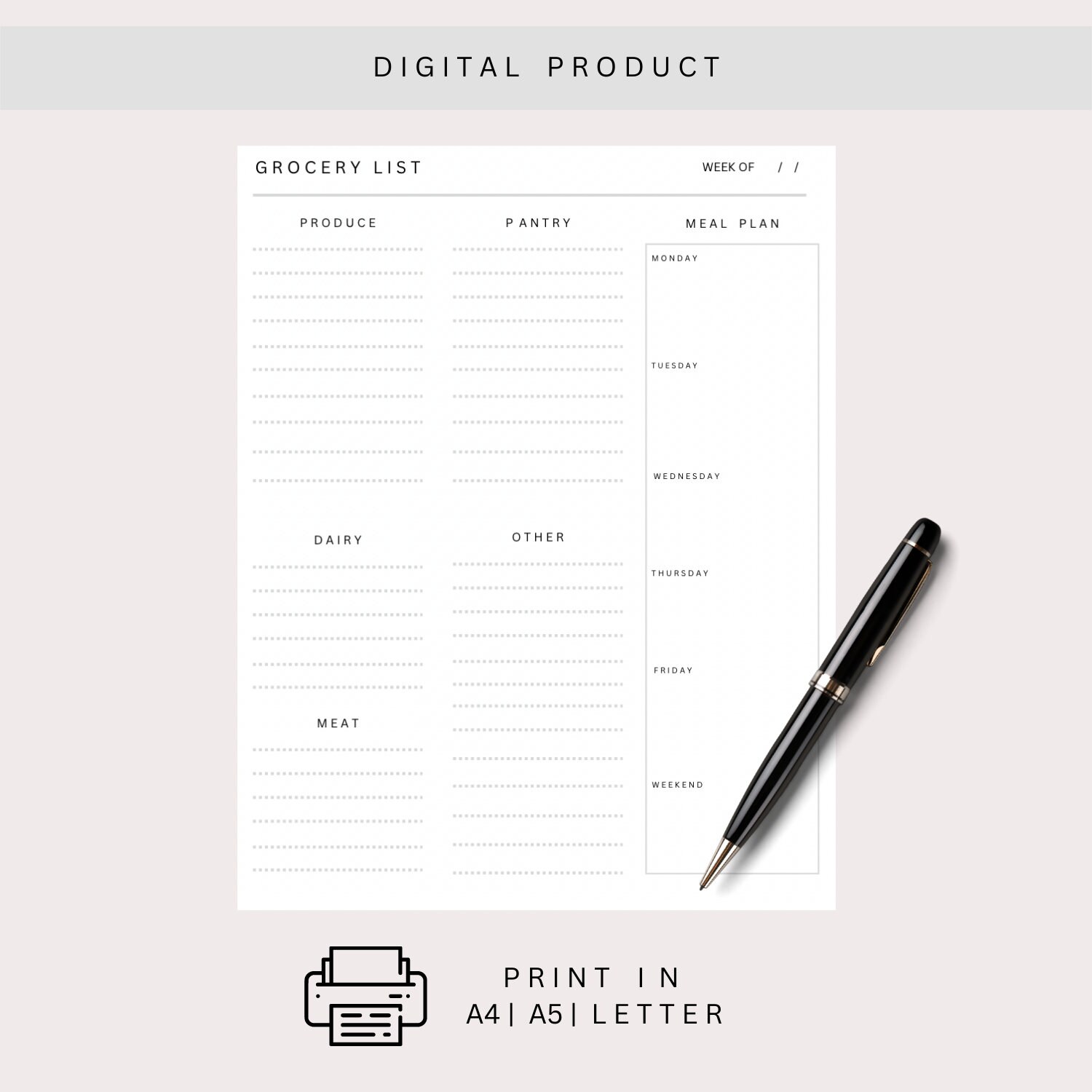 Meal Planning Grocery List Shopping List Printable Meal - Etsy