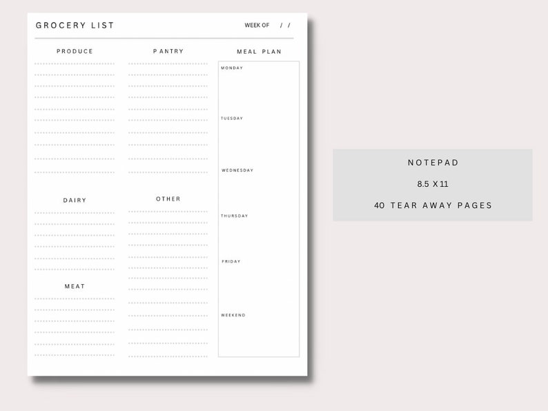 Grocery List Notepad | Weekly Meal Planner | Market List Notepad | Meal ...