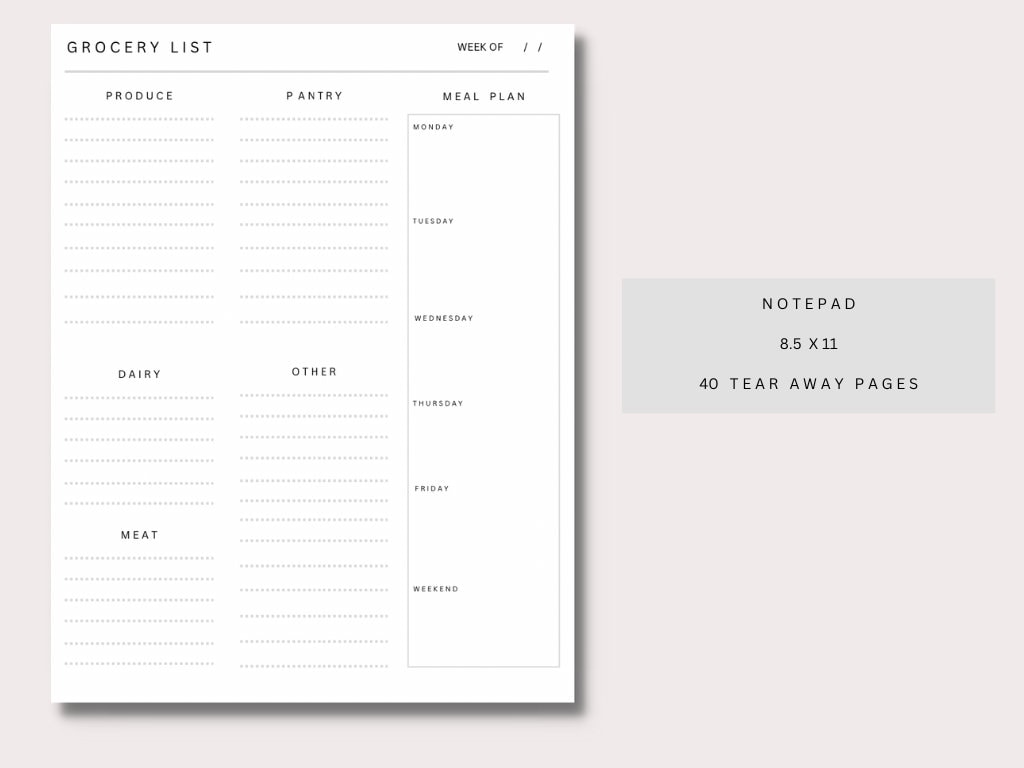Grocery List Notepad | Weekly Meal Planner | Market List Notepad | Meal ...