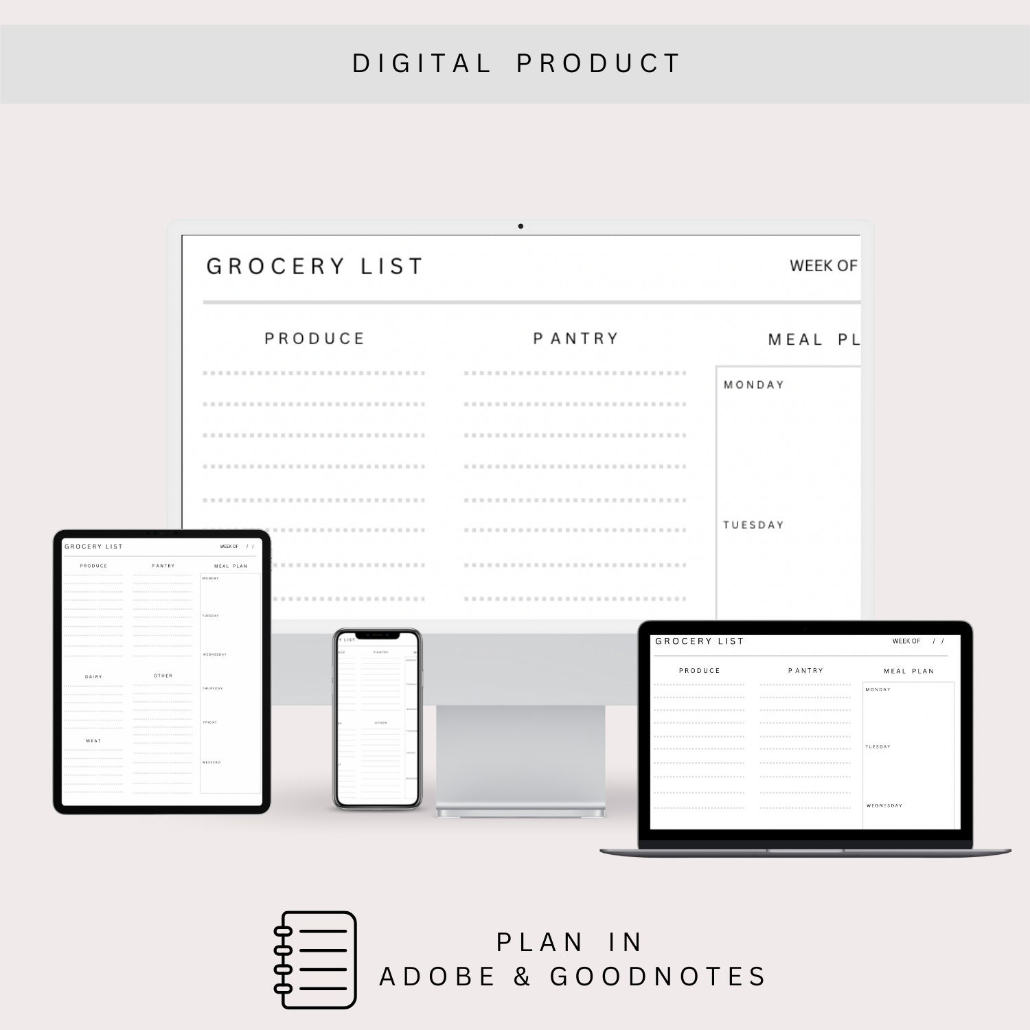 Meal Planning, Grocery List, Shopping List, Printable Meal Planner ...