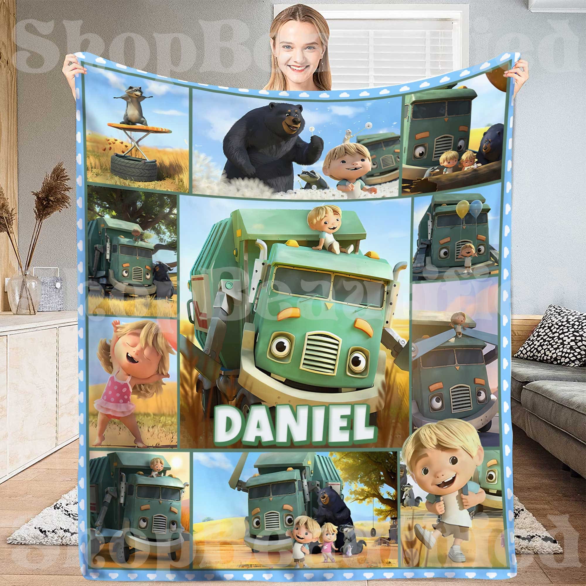 Personalized Hank and Trash Truck Blanket, Custom Trash Truck Quilt ...