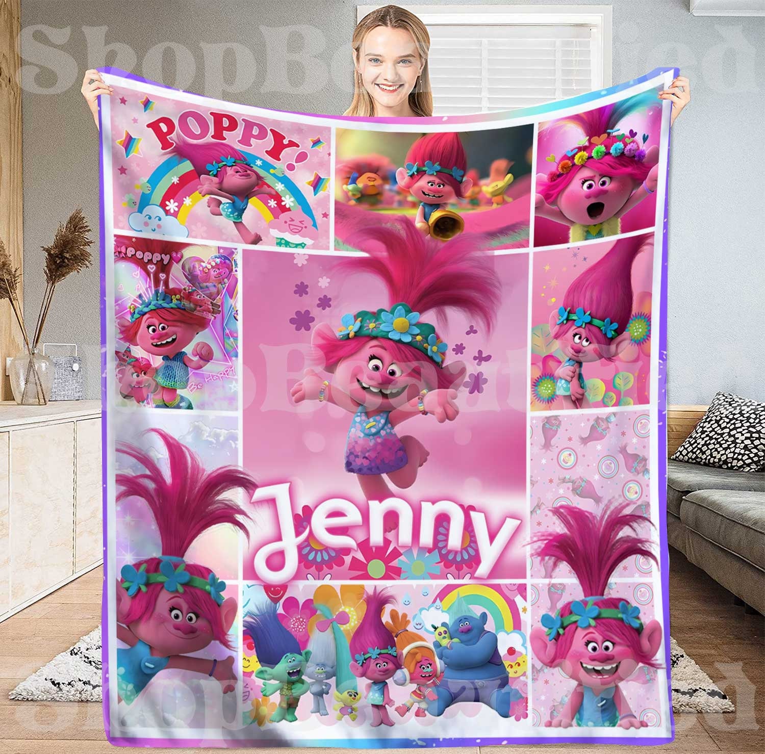 Custom Trolls Quilt Blanket, Poppy Trolls Blanket, Personalized Name ...