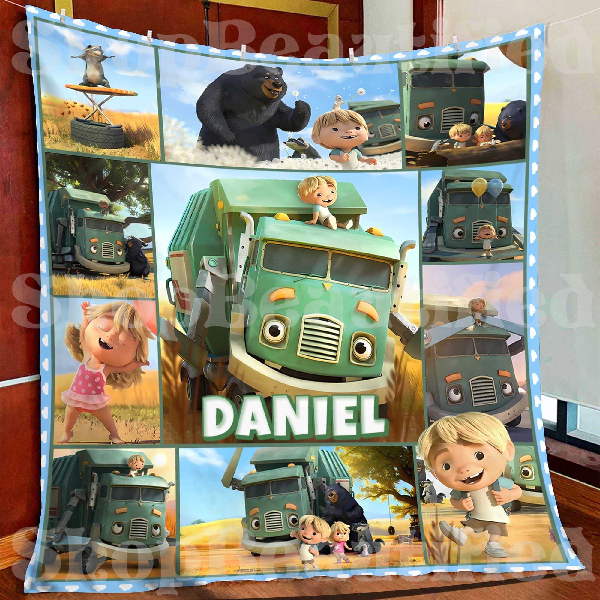 Personalized Hank and Trash Truck Blanket, Custom Trash Truck Quilt ...