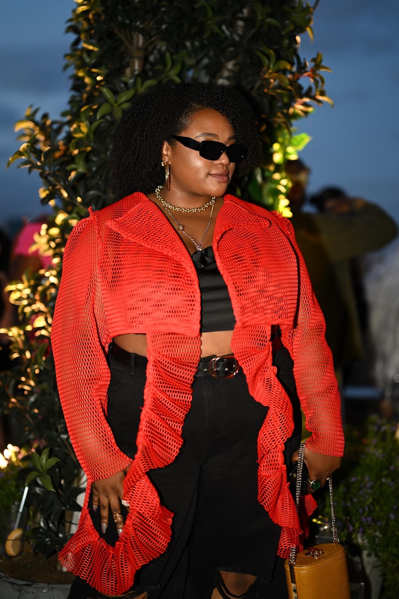 The Soph 2.0 Plus Size Fish Net Top With Ruffles Connecting the Front ...
