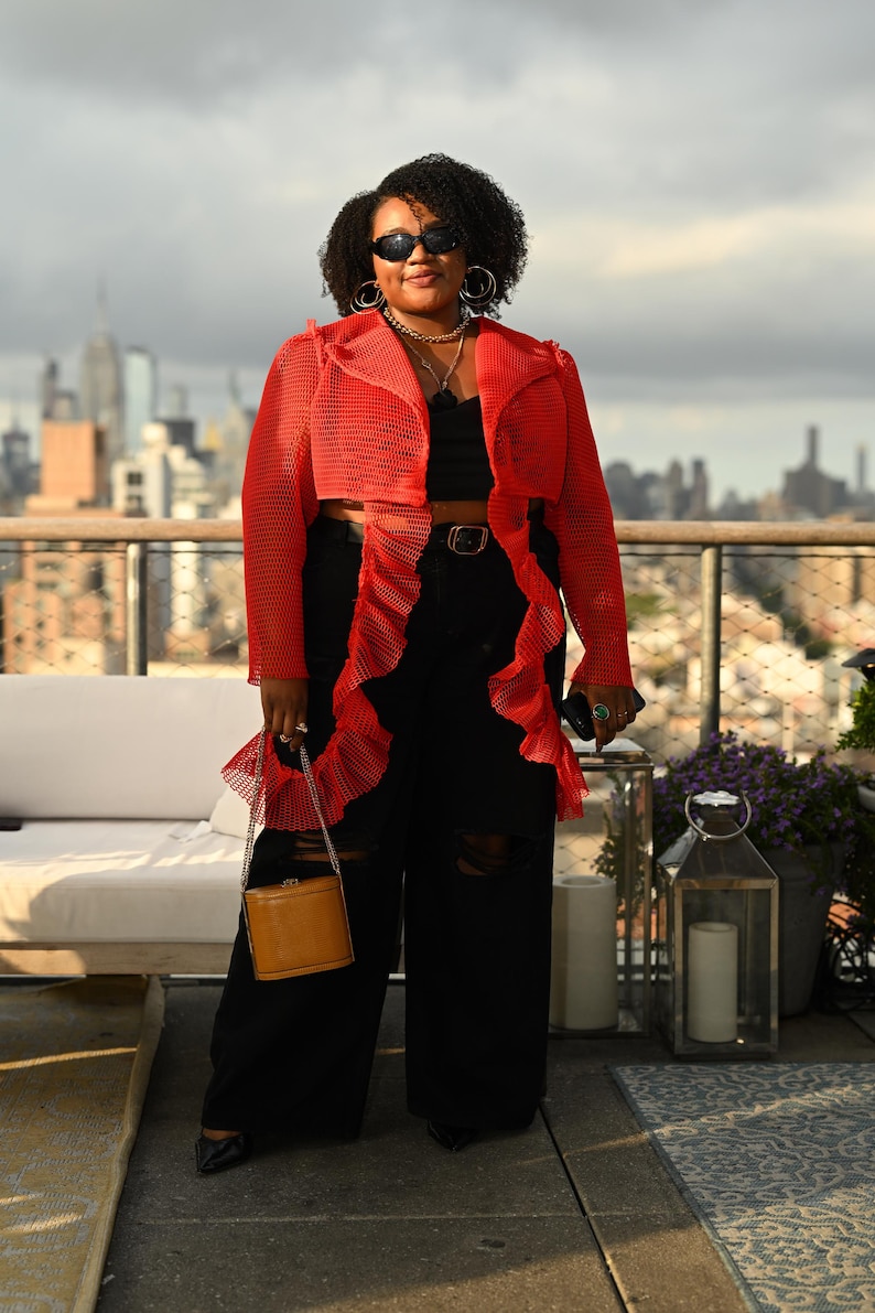 The Soph 2.0 Plus Size Fish Net Top With Ruffles Connecting the Front ...