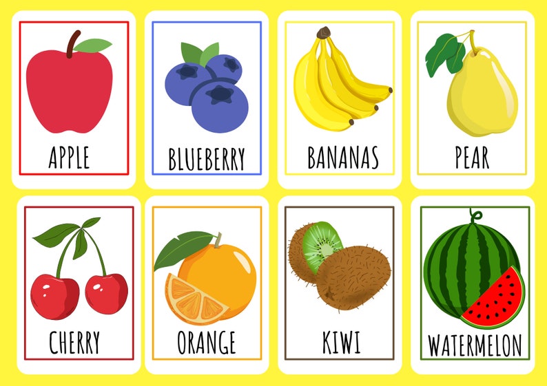 16 Fruit Flash Cards, Printable Flash Cards, Fruit, Educational - Etsy UK