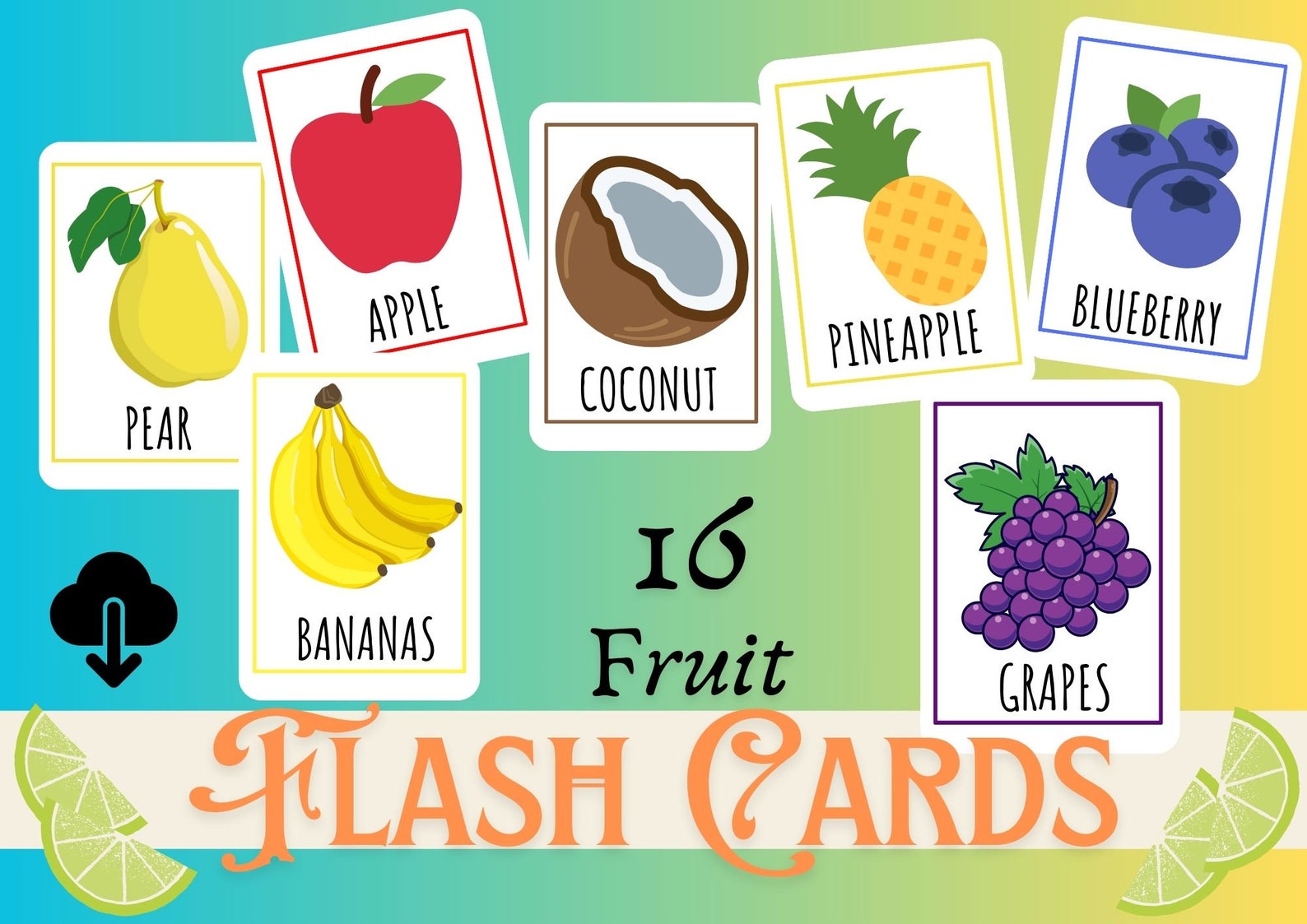 16 Fruit Flash Cards, Printable Flash Cards, Fruit, Educational - Etsy