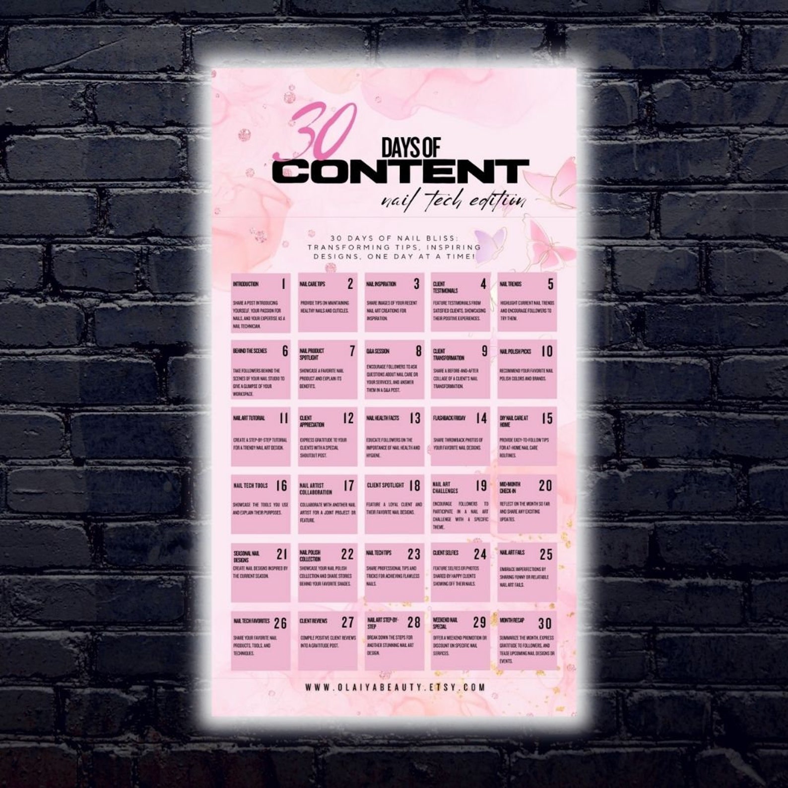 30 Day Instagram Content Creation Guide Challenge Nail Tech Monthly Calendar Planner Schedule ...