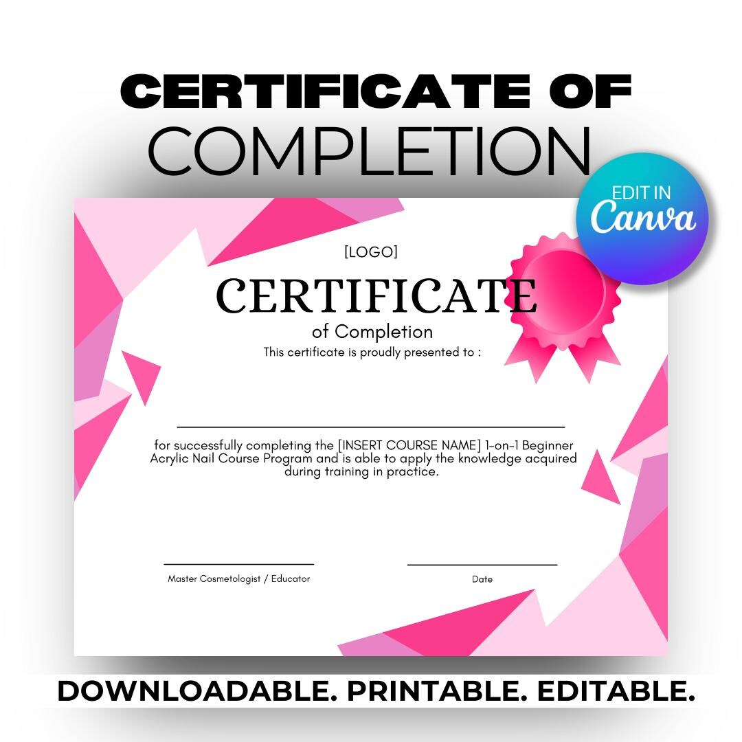 Certificate of Completion Nail Lash Tech Hair Stylist Course Online ...