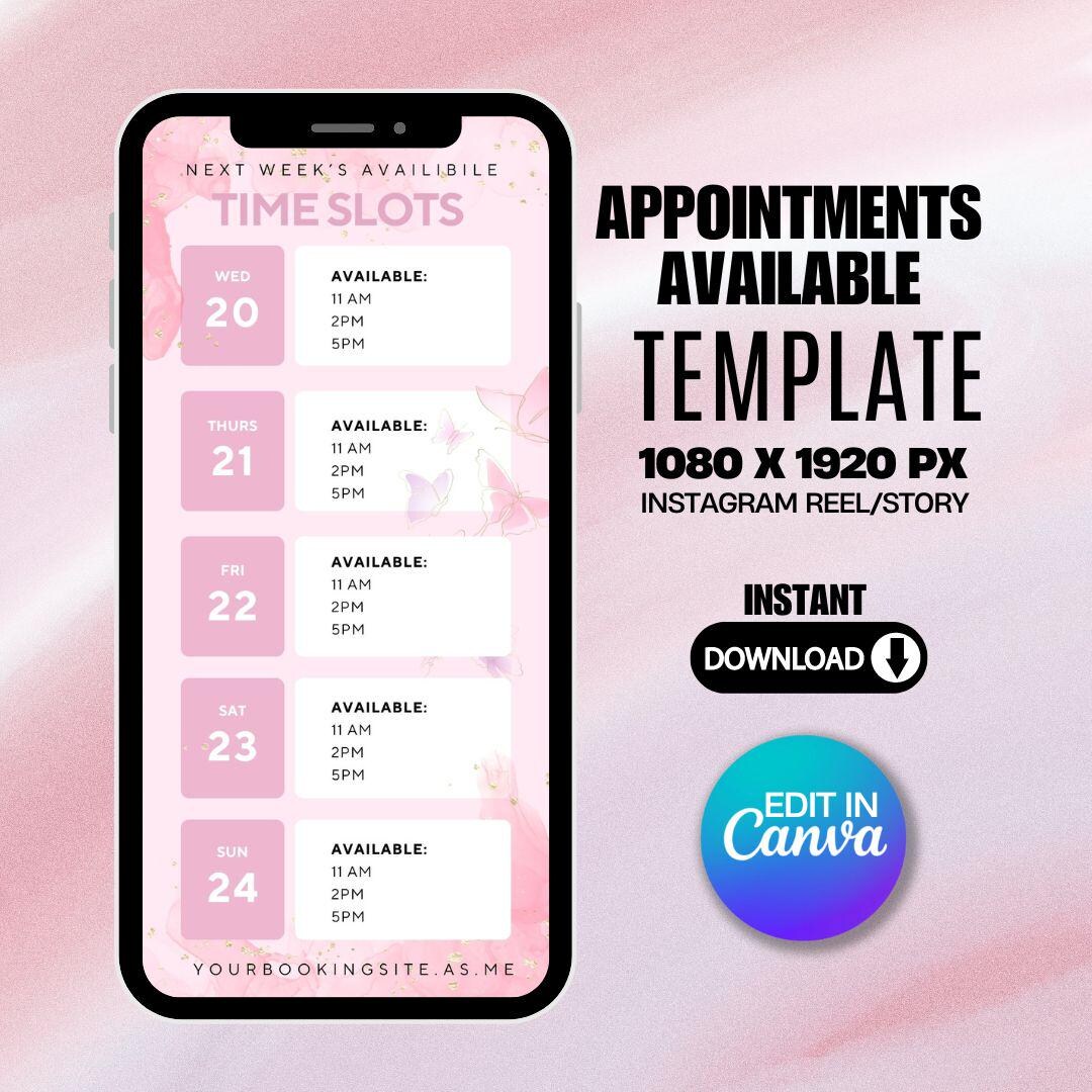 Weekly Availability Book Now Flyer Edit on Canva Social Media Post ...