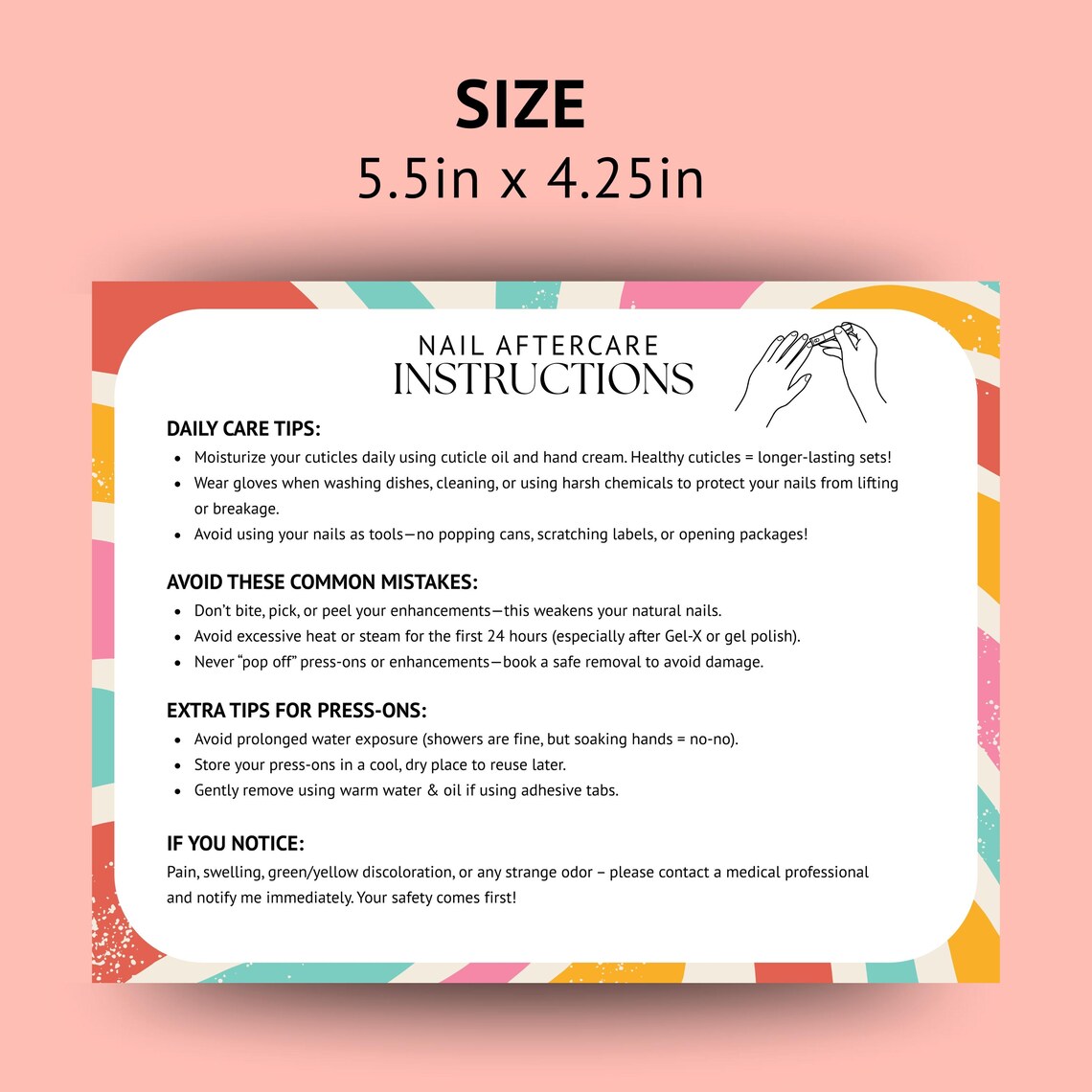 Nail Tech Aftercare Card for Clients – Editable Nail Care Instructions ...