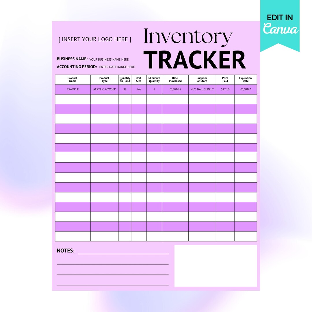 Inventory Management Tracker System Nail Hair Makeup Edit on Canva ...