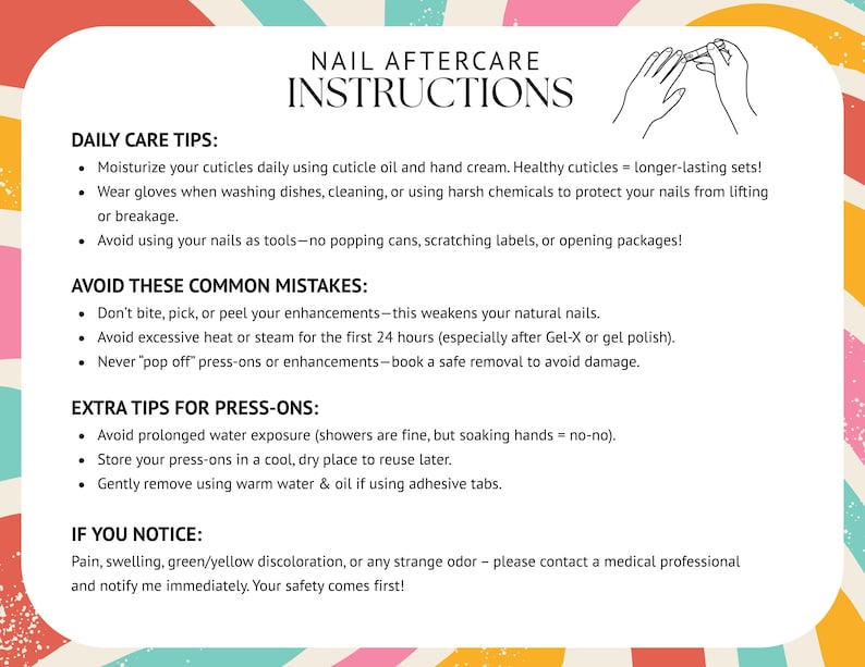 Nail Tech Aftercare Card for Clients – Editable Nail Care Instructions ...