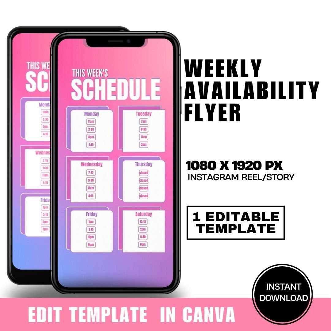 Booking Weekly Schedule Canva Editable Availability Social Media Post ...