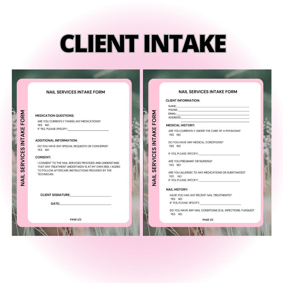 Nail Tech 3 in 1 Bundle Client Record Intake Tracker Form Service ...
