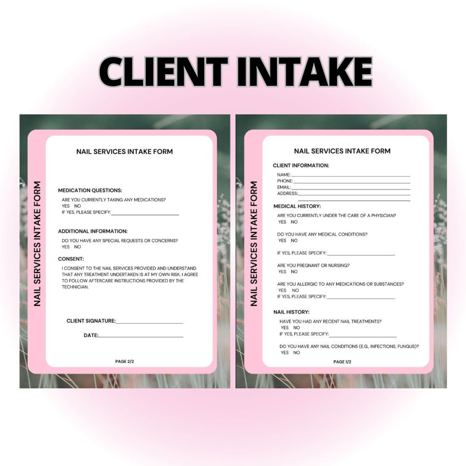 Nail Tech 3 in 1 Bundle Client Record Intake Tracker Form Service ...