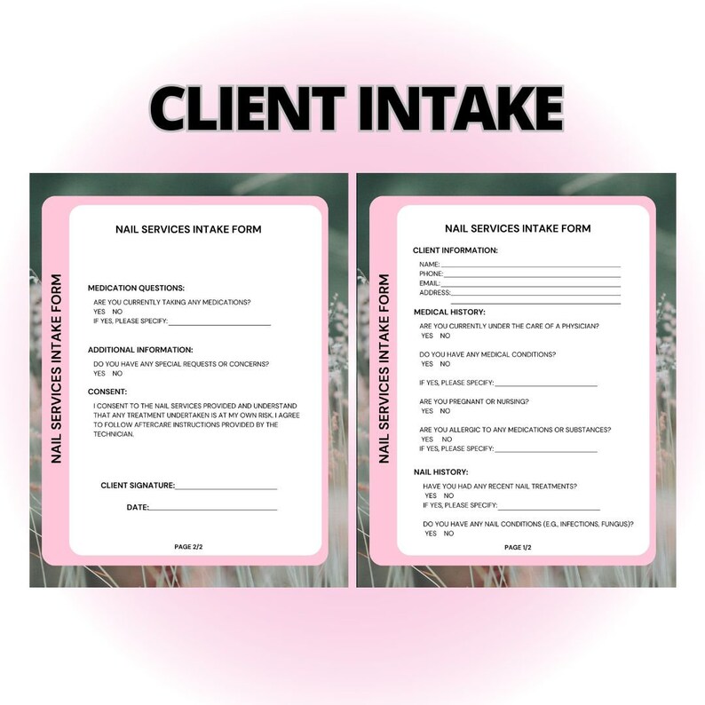 Nail Tech 3 in 1 Bundle Client Record Intake Tracker Form Service ...