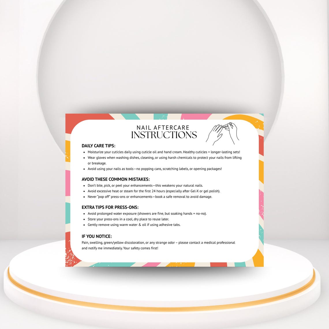 Nail Tech Aftercare Card for Clients – Editable Nail Care Instructions ...