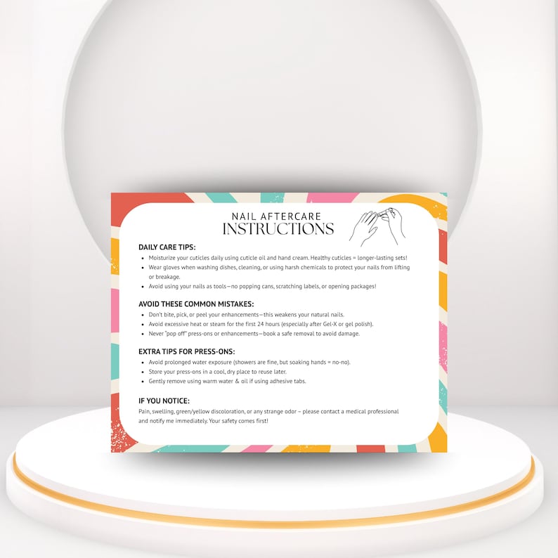 Nail Tech Aftercare Card for Clients – Editable Nail Care Instructions ...