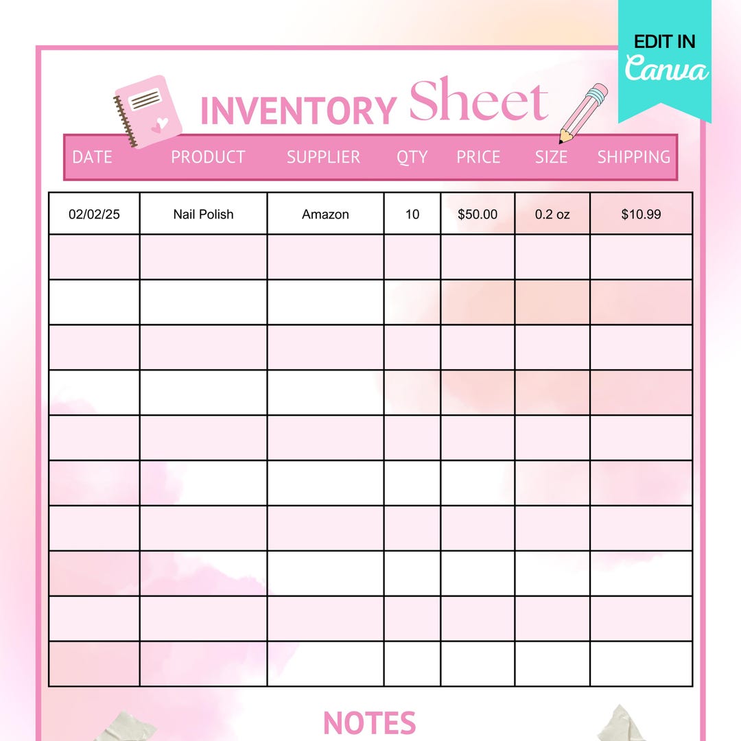 Inventory Management Tracker Salon Nail Hair Makeup Editable Canva ...