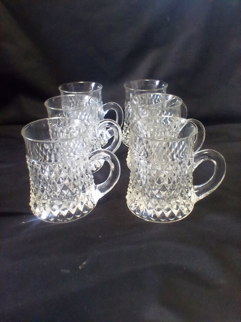 Vintage Indiana Glass Clear Diamond Point Mugs Set of 6 - Etsy
