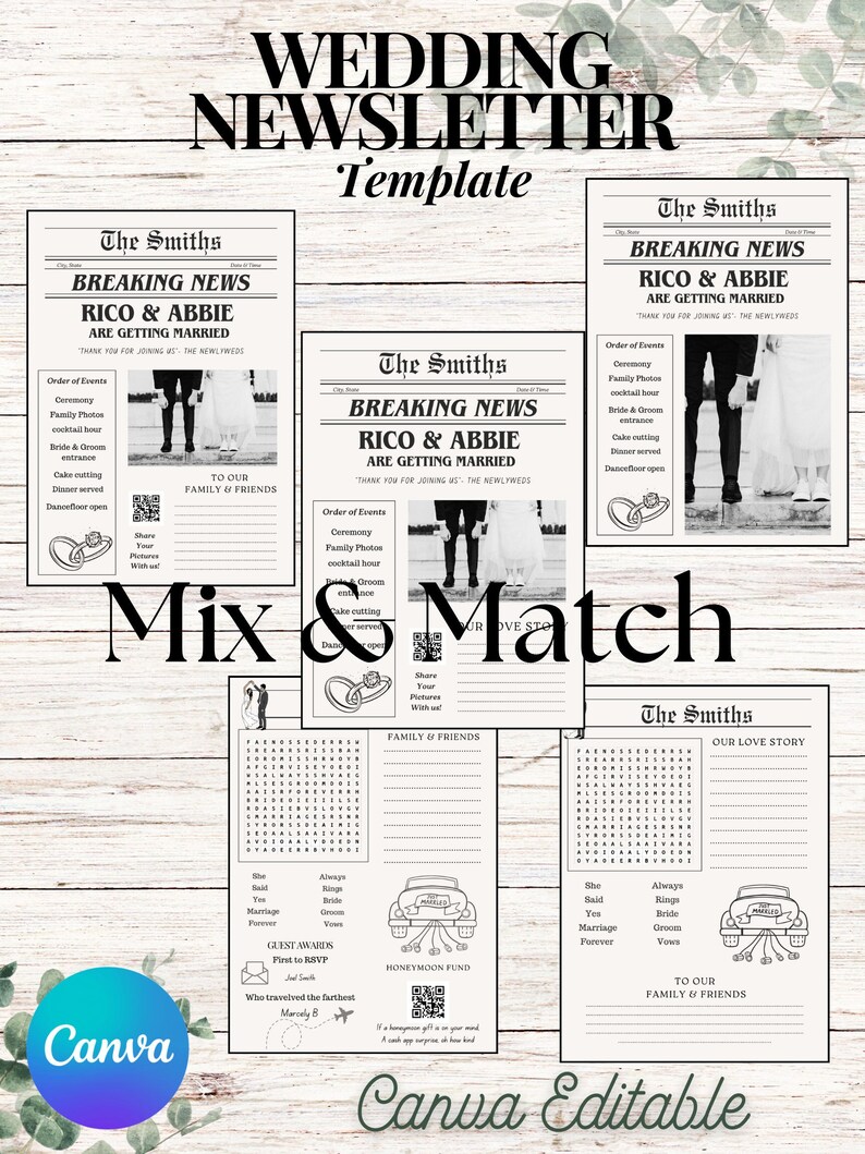 Newspaper Wedding Program Template, 100% Editable Wedding Newspaper ...