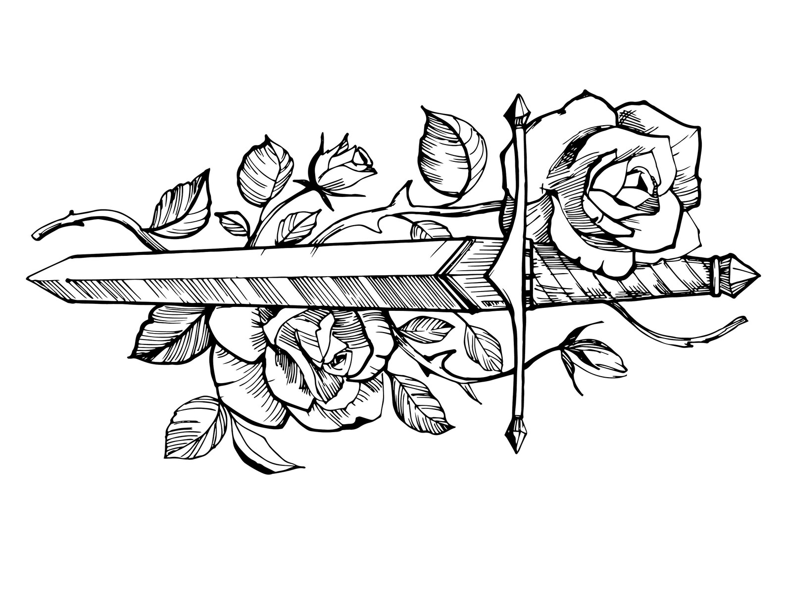 Sword With Roses/tattoo/cut Vinyl/digital - Etsy