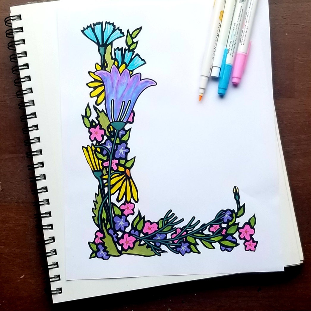 Floral Alphabet Coloring Book: 27 Printable Pages (PDF Download) - Etsy