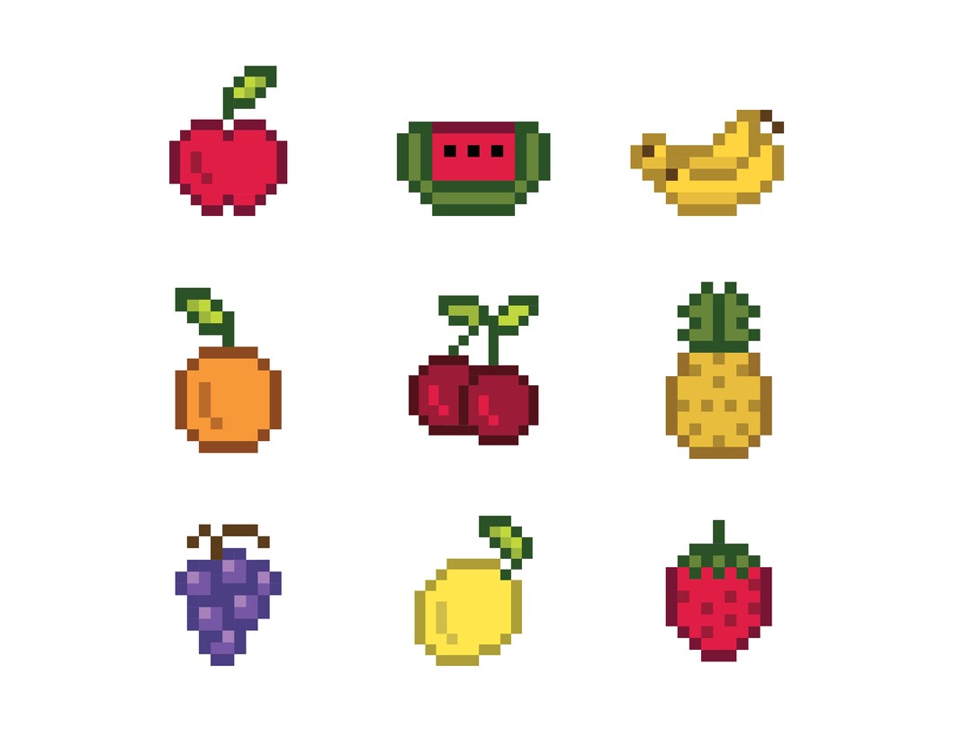 9 Pk of 8-bit Fruit/digital Fruits/video Game/file in Png/cricut File ...