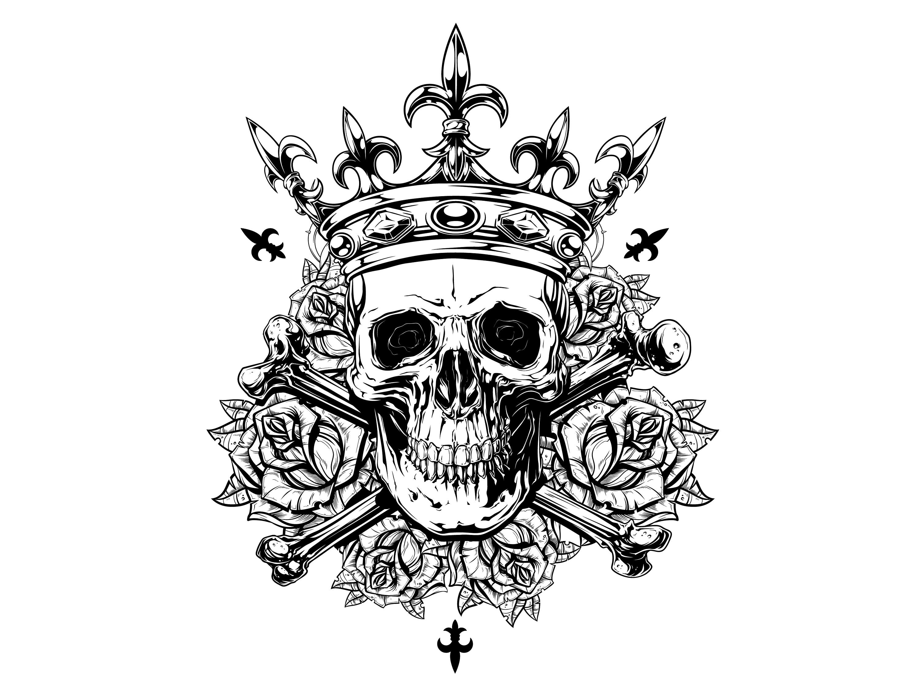 Skull Wearing Crown Drawing