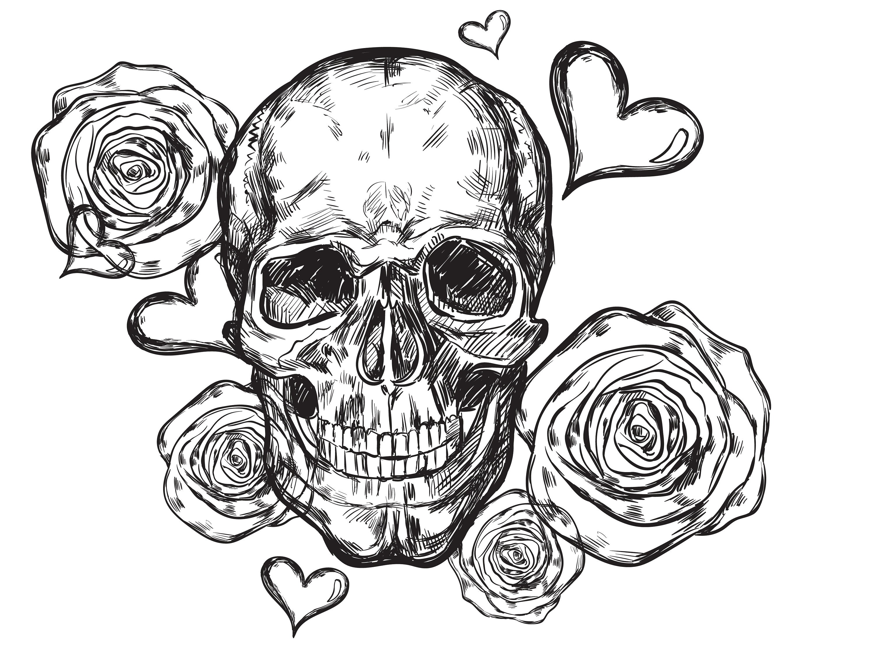 Skull With Roses and Hearts/floral/silhouette/cricut/cut - Etsy