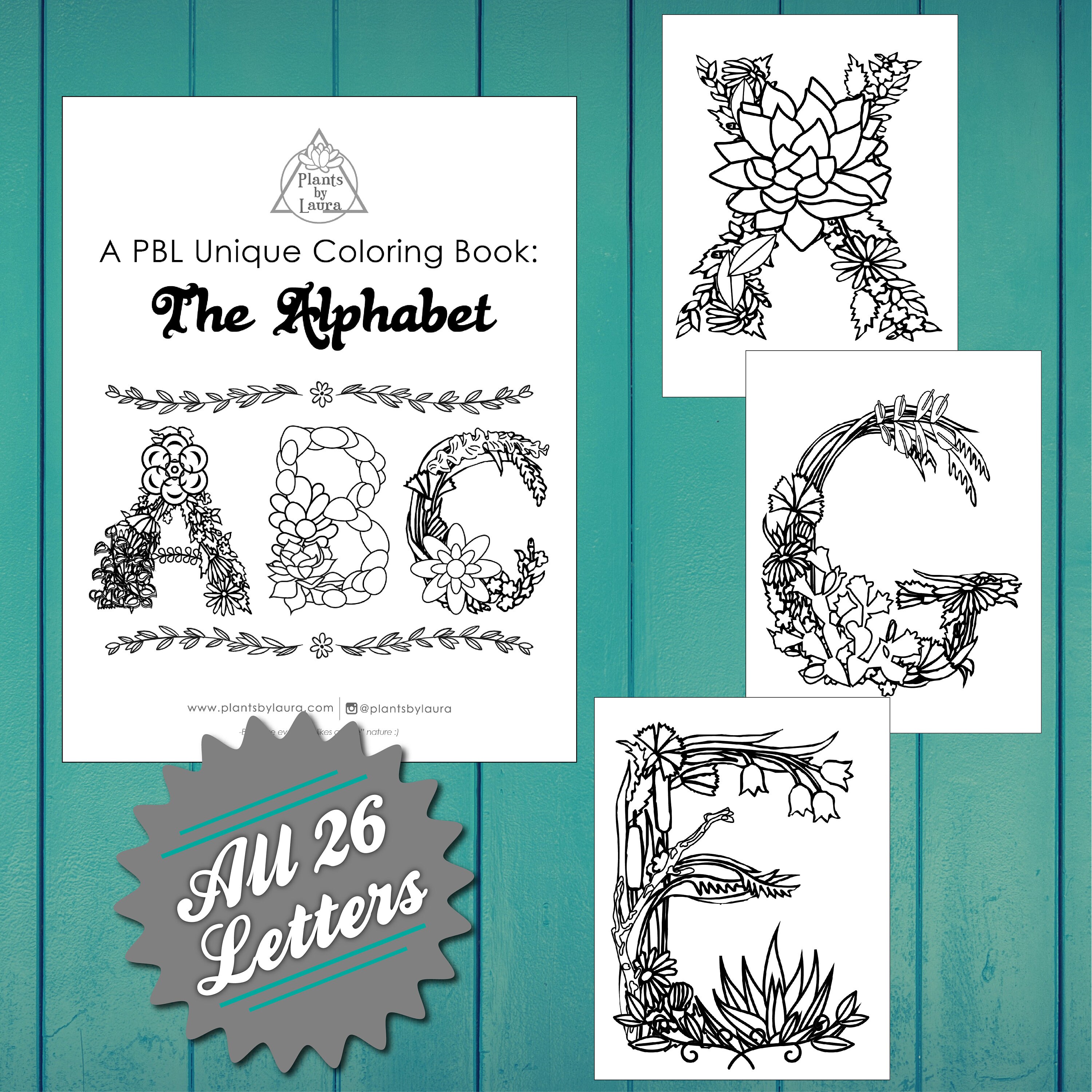 Floral Alphabet Coloring Book: 27 Printable Pages (PDF Download) - Etsy